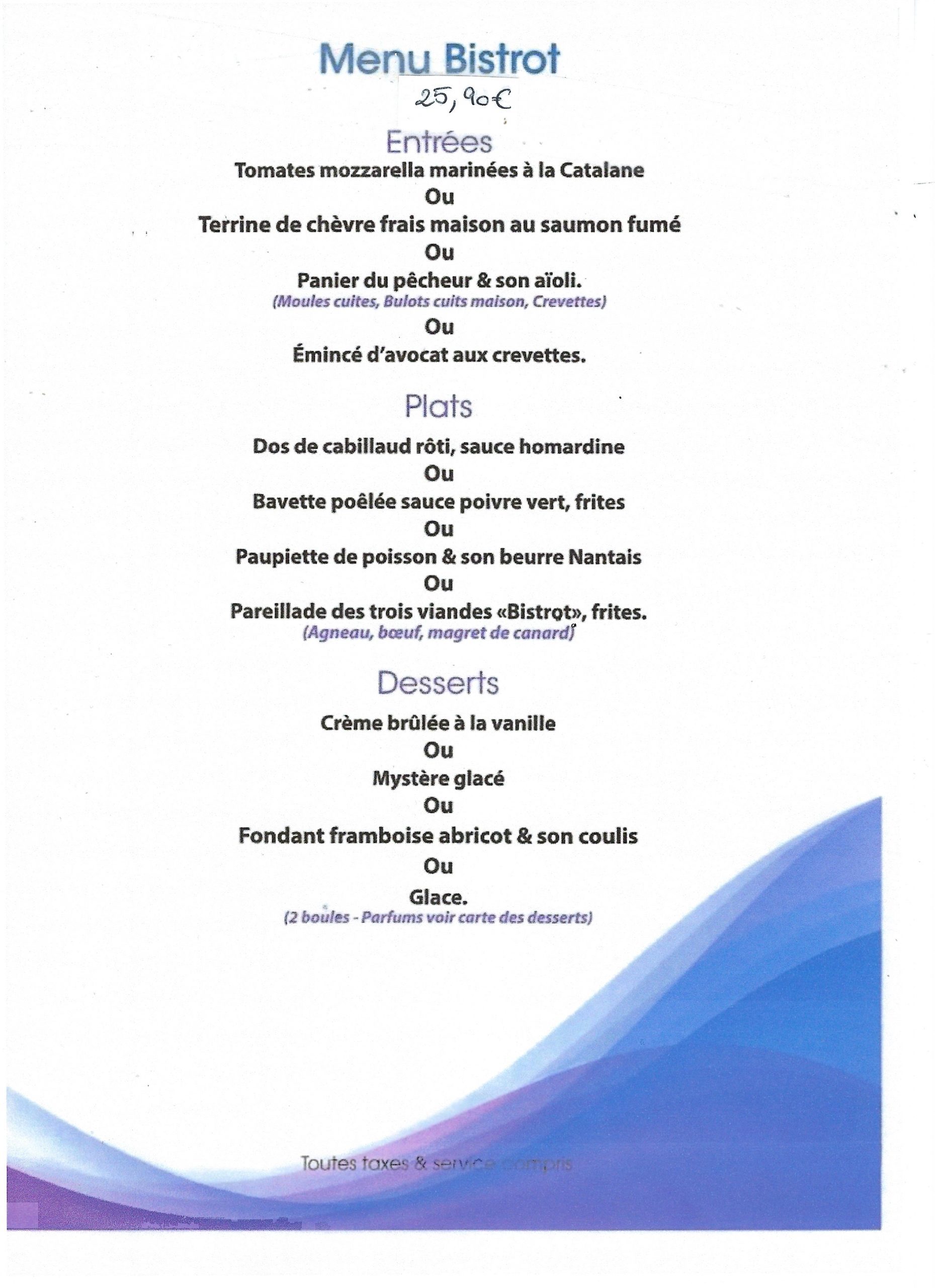 Nos Menus – Restaurant Le Bistrot des Copains