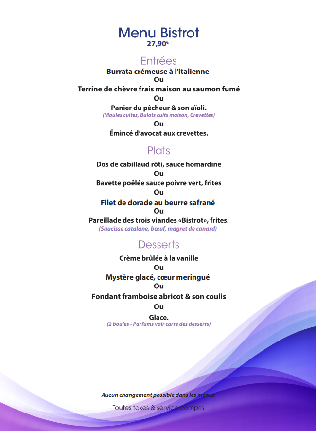 Nos Menus – Restaurant Le Bistrot des Copains