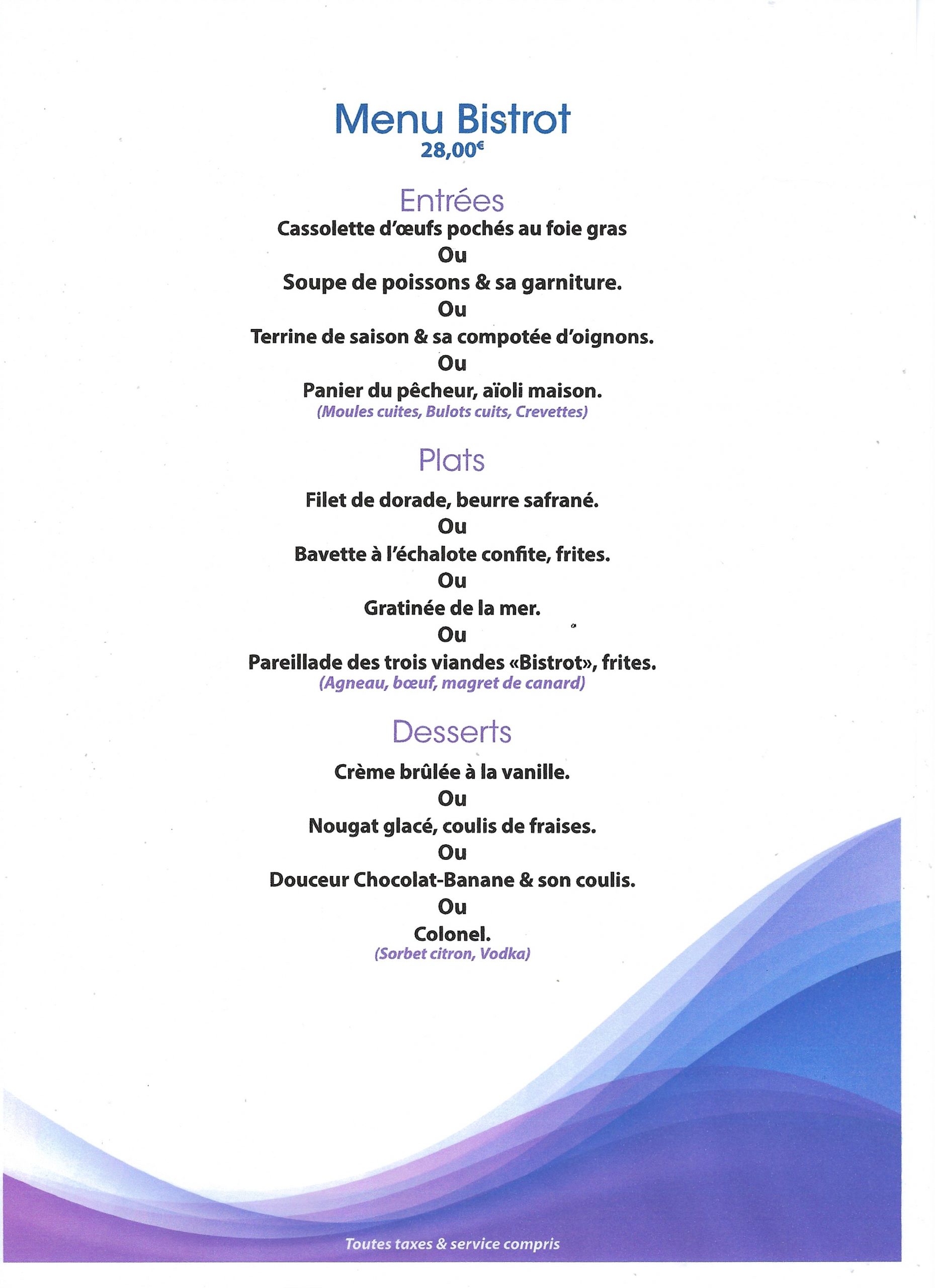 Nos Menus – Restaurant Le Bistrot des Copains