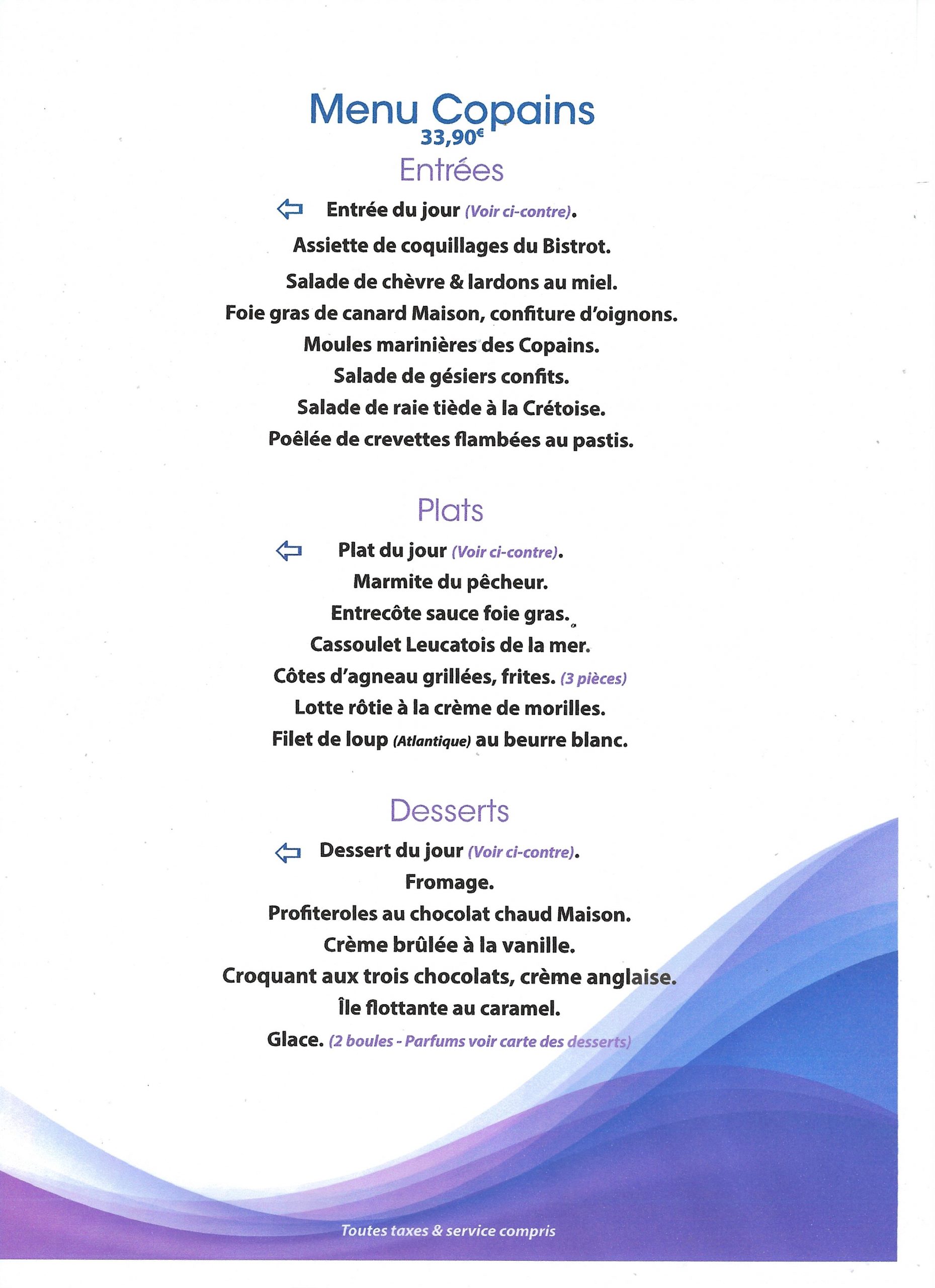 Nos Menus – Restaurant Le Bistrot des Copains