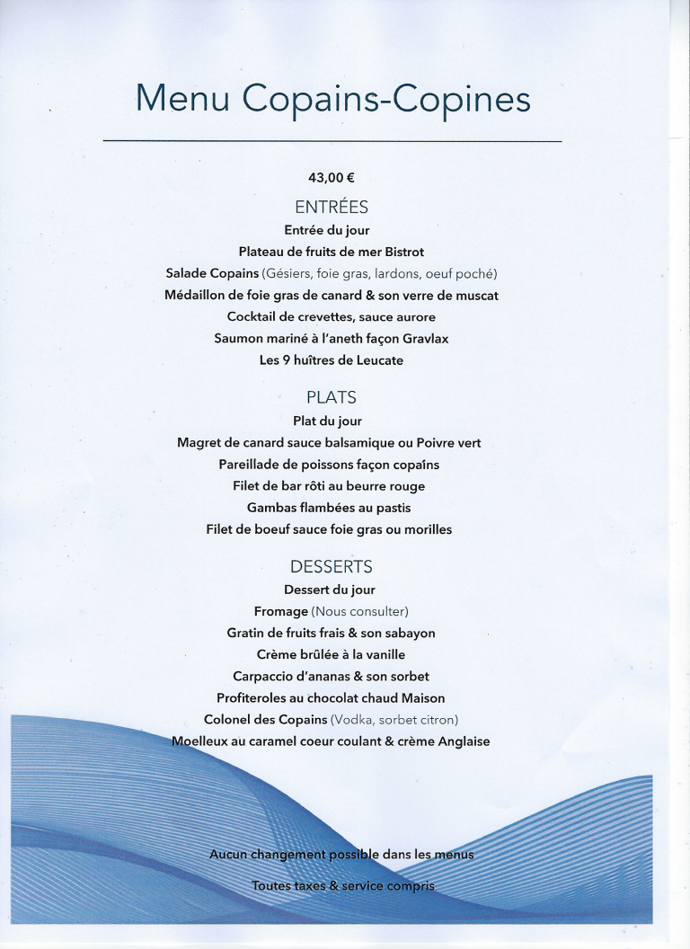 Nouveau Menu Ete 2025 – Restaurant Le Bistrot des Copains